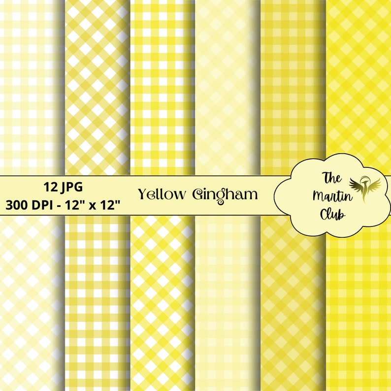 Yellow Gingham Background Digital Papers Yellow Gingham Digital ...