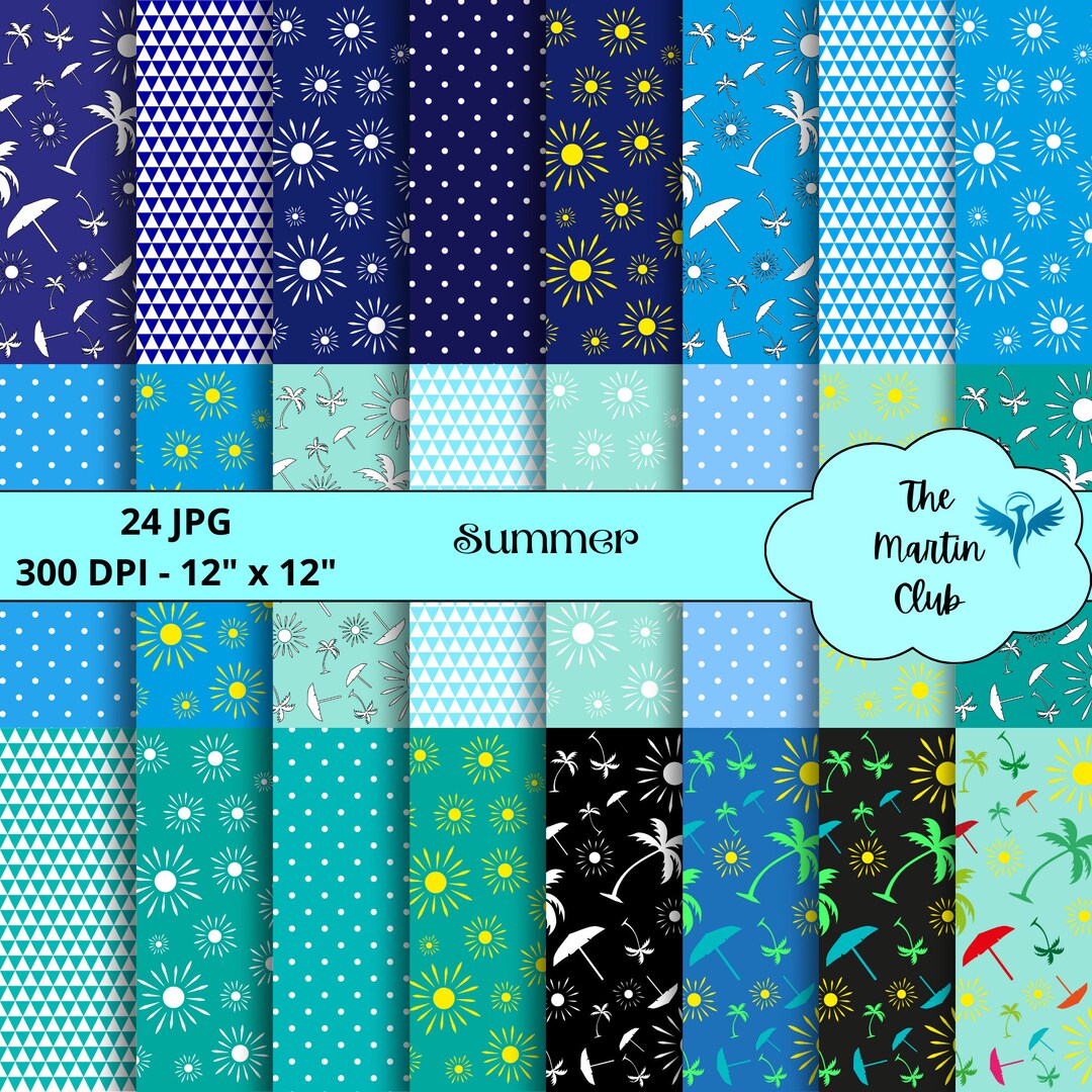 Summer Background Digital Papers Sun Palm Tree Beach Digital Scrapbook ...