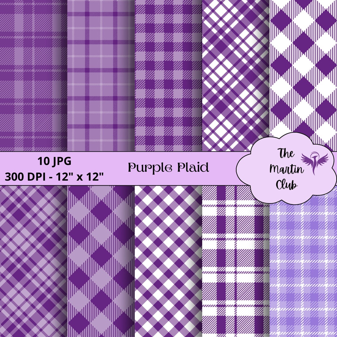 Purple Plaid Background Digital Papers Violet Buffalo Gingham Digital Scrapbook Pattern ...