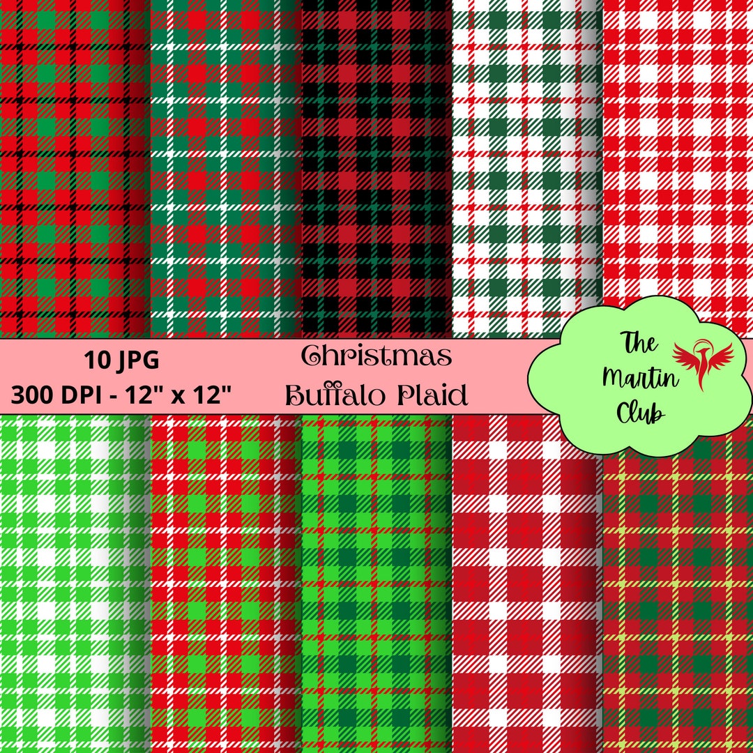 Christmas Buffalo Plaid Background Digital Papers Red Green Buffalo ...