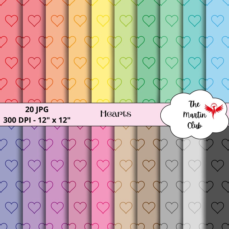 Hearts Background Digital Papers Tinted Hearts Scrapbook Pattern ...