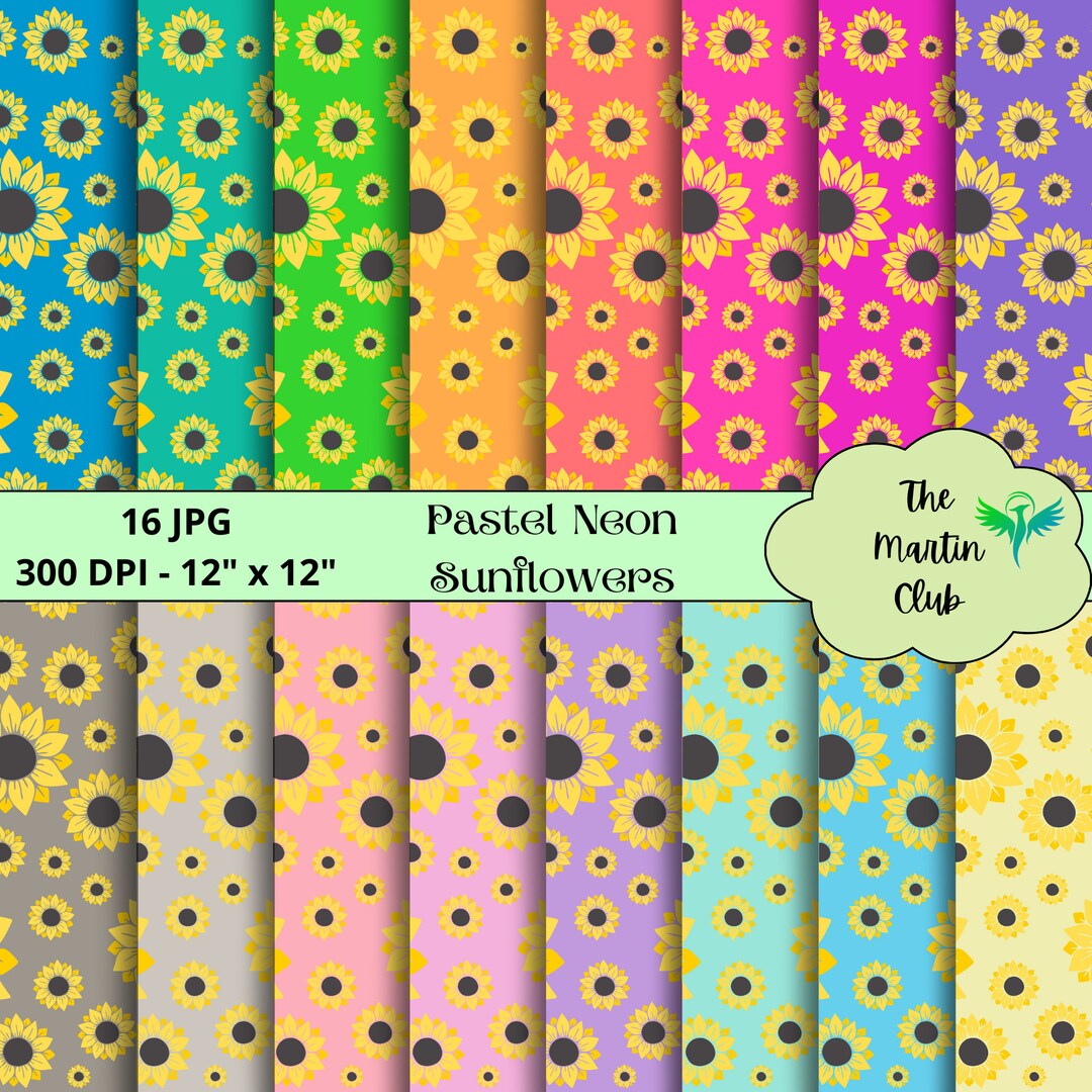 Pastel & Neon Sunflowers Background Digital Papers Sunflowers Scrapbook ...