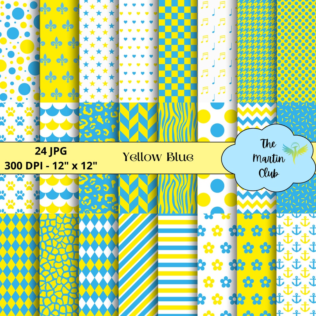 Blue Yellow Digital Papers Blue Yellow Pattern Scrapbook - Digital ...