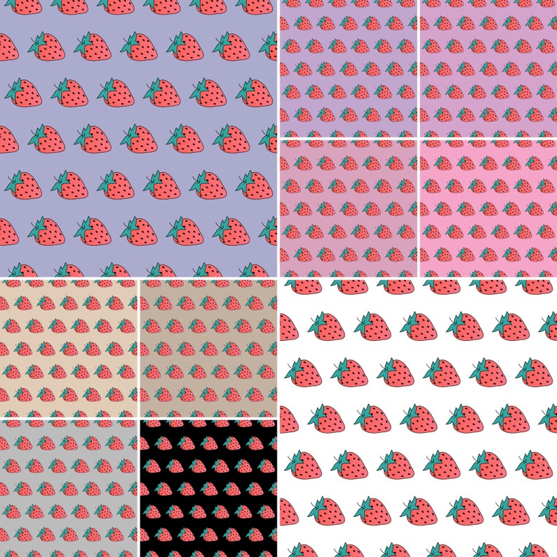 Strawberry Background Digital Papers Red Strawberries Scrapbook Paper ...