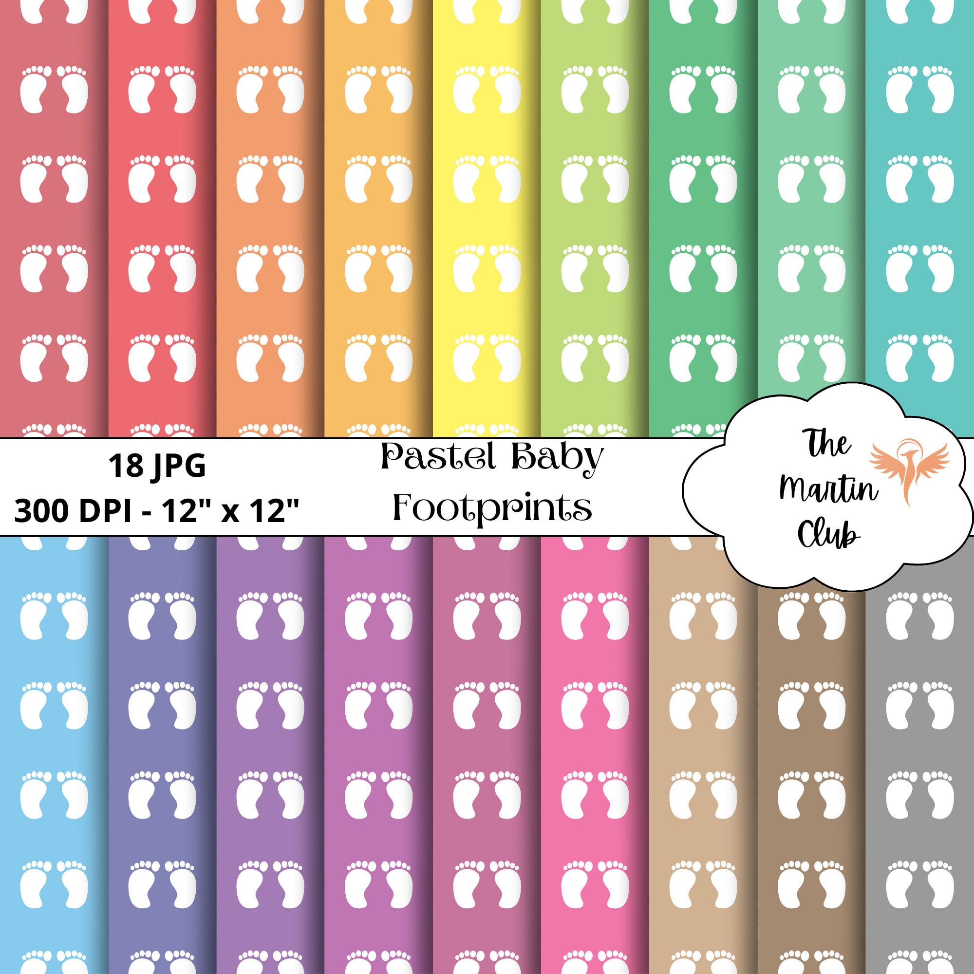 Baby Footprints Background Digital Paper Baby Shower Scrapbook Paper ...