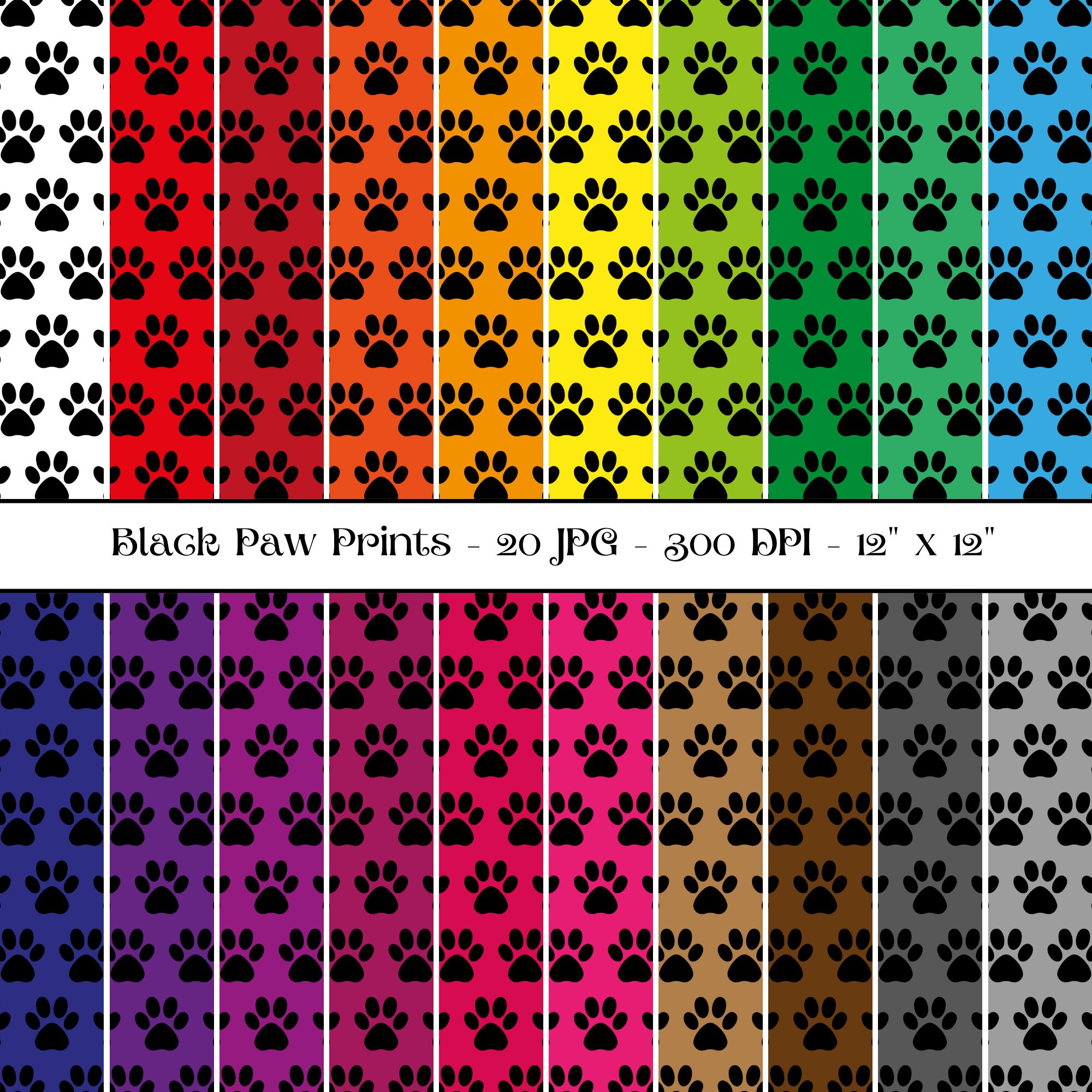 Black Paw Prints Background Digital Papers Rainbow Paw Prints - Etsy