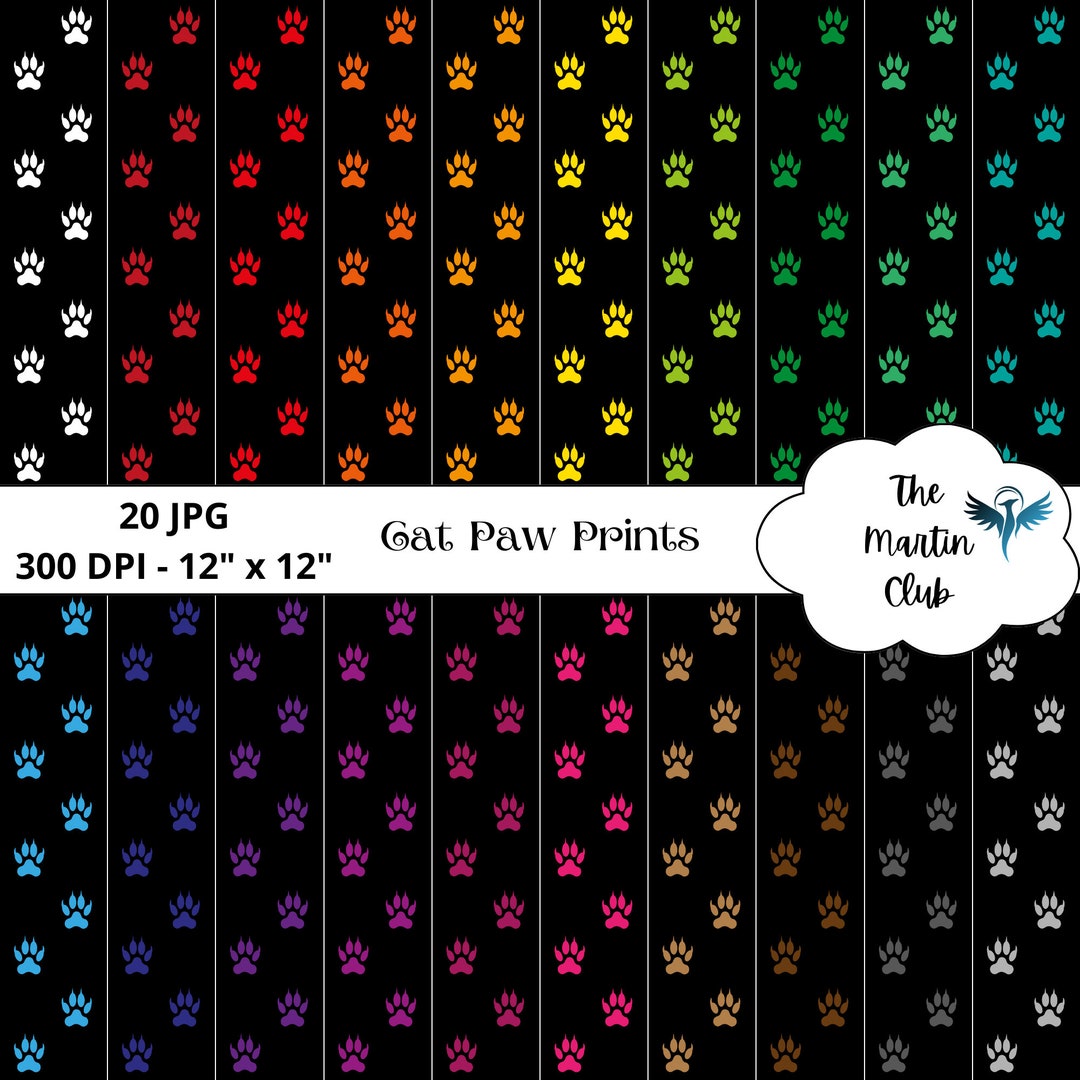 Cat Paw Prints Background Digital Papers Rainbow Paw Prints Digital ...