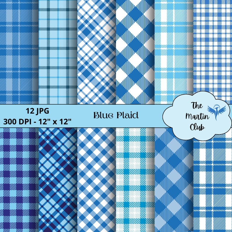 Blue Plaid Background Digital Papers Blue Buffalo Digital Scrapbook ...