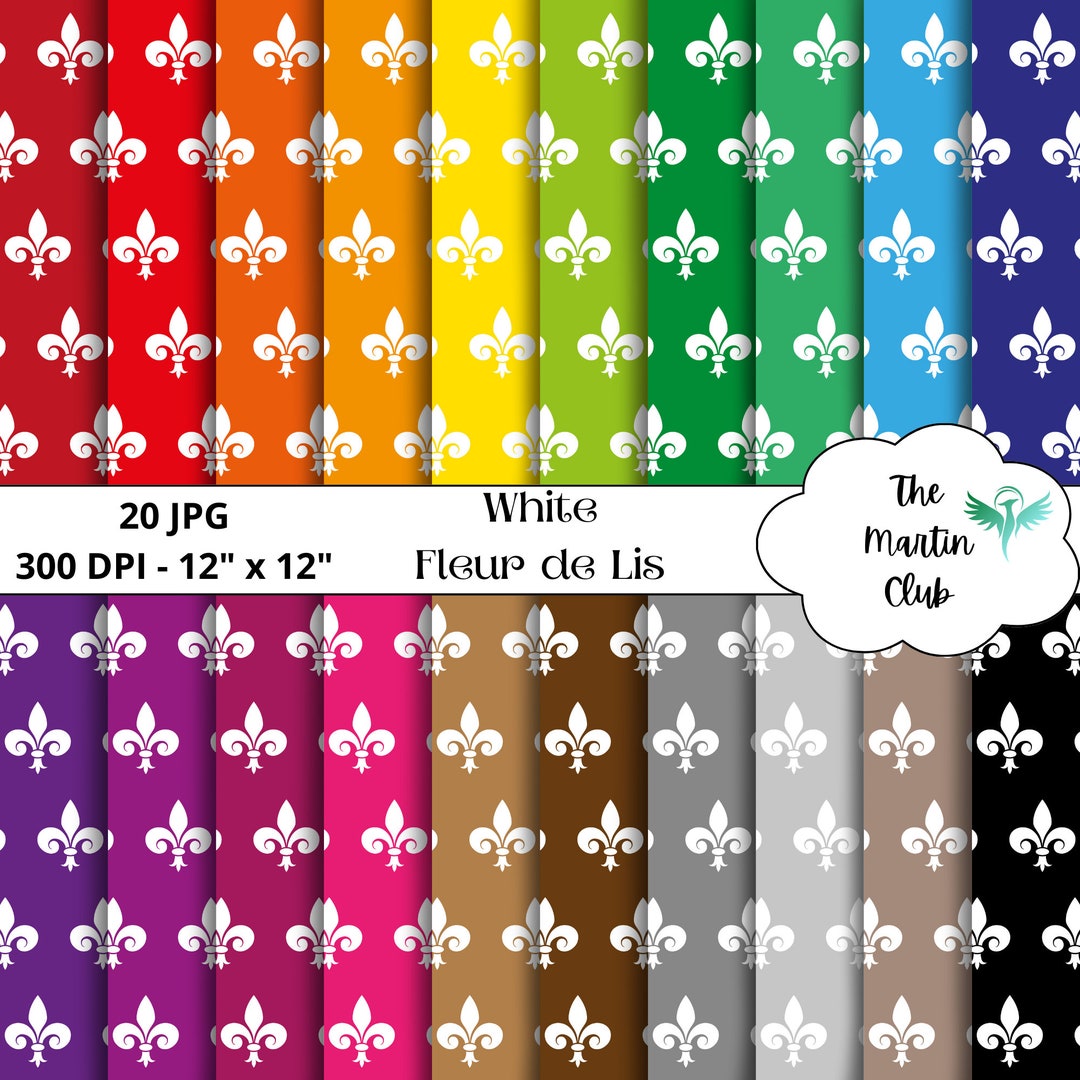 White Fleur De Lis Background Digital Papers Royal Lily Digital ...