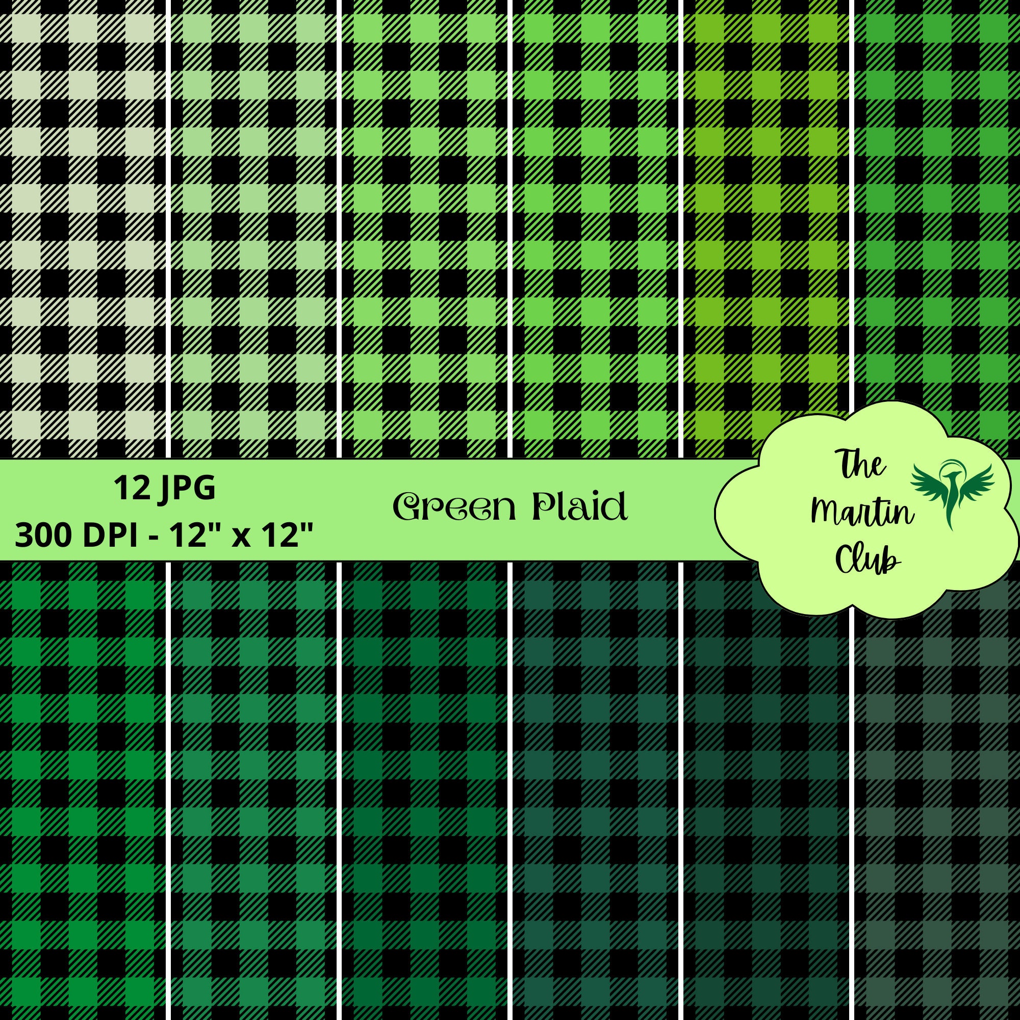 Green Plaid Background Digital Papers Green Buffalo Plaid Digital ...