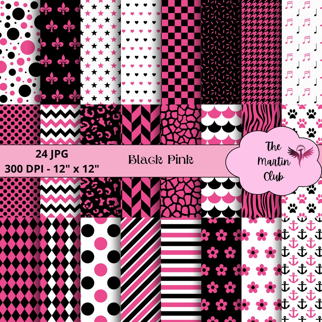 Black Pink Digital Papers Pink Black Pattern Scrapbook - Digital ...