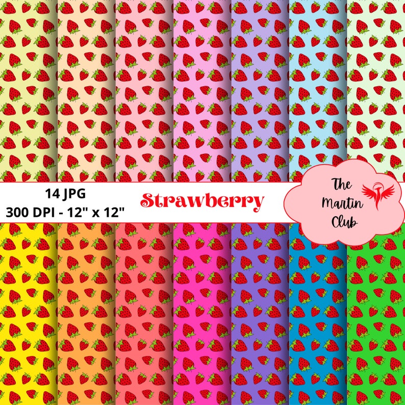 Strawberry Background Digital Papers Red Strawberries Scrapbook Paper ...