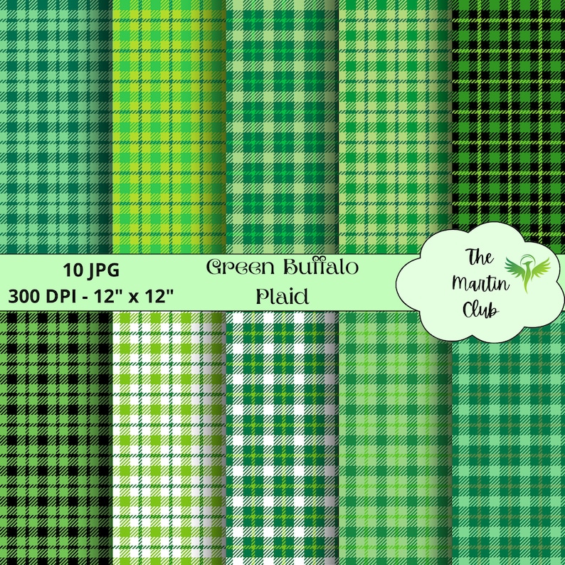 Green Buffalo Plaid Background Digital Papers Green Buffalo Digital ...
