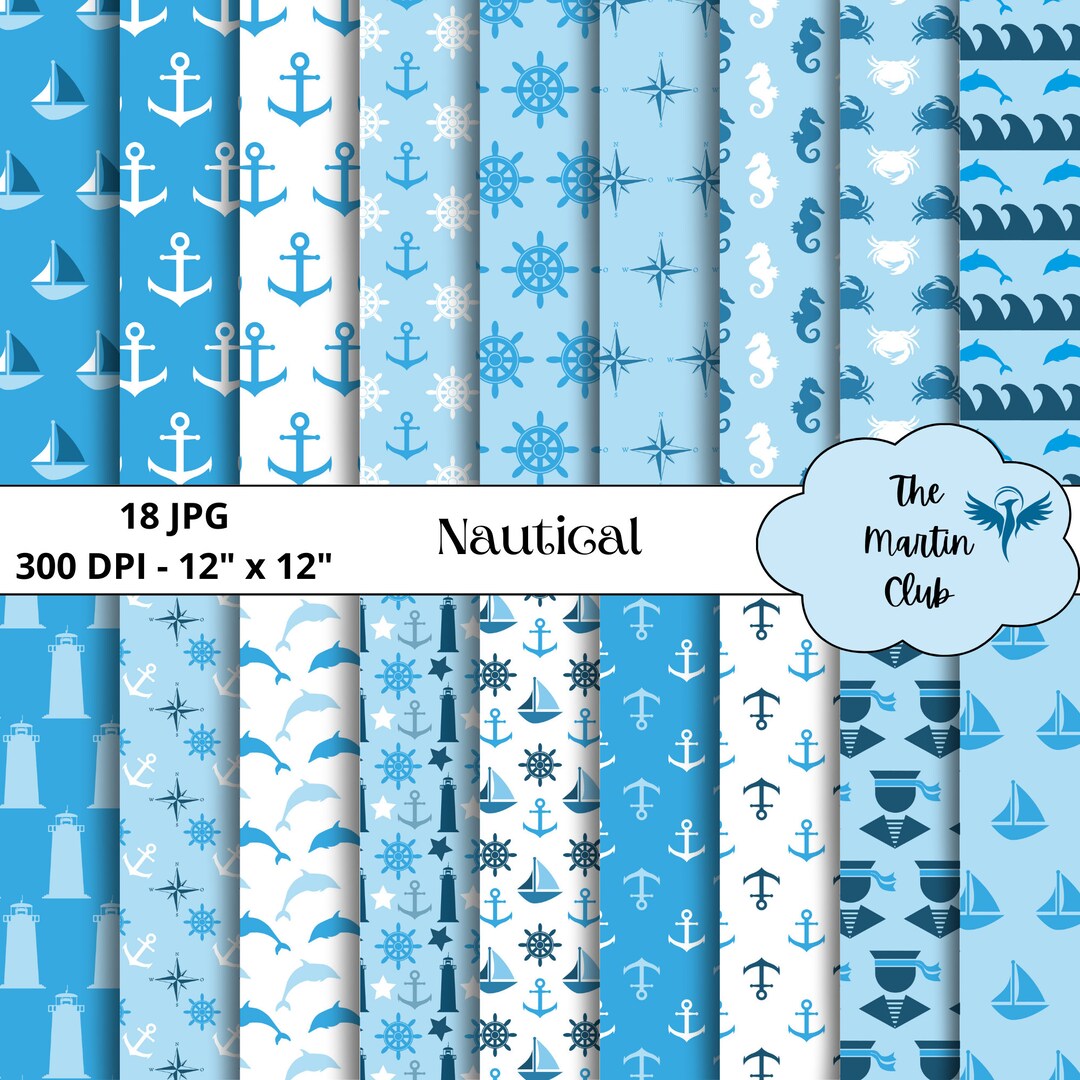 Nautical Background Digital Papers Sailor Scrapbook Paper Pattern ...