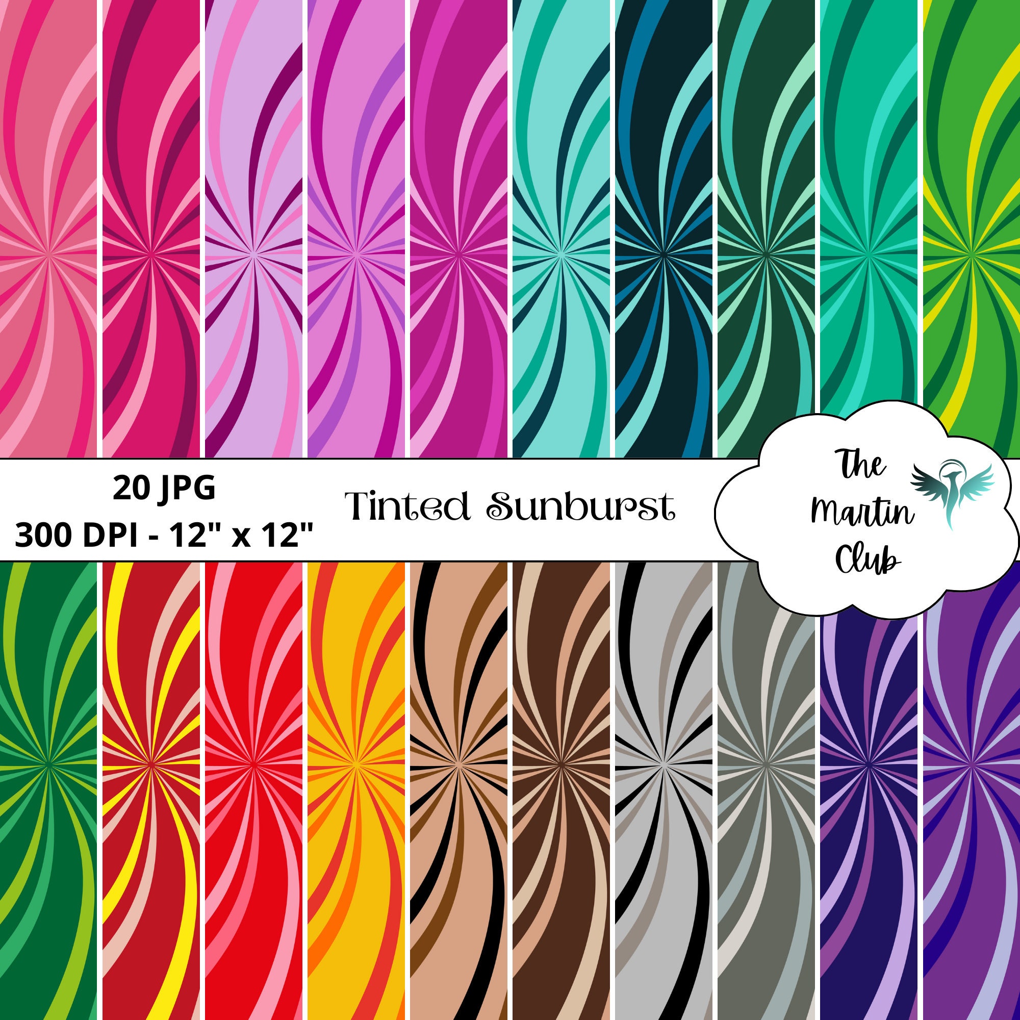 Tinted Sunburst Background Digital Papers Rainbow Sunburst Scrapbook ...