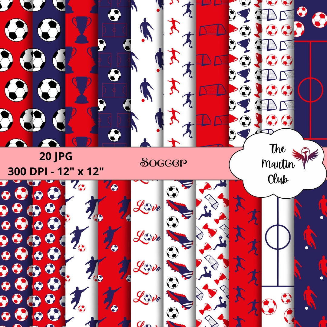 Soccer Digital Papers Background Red Blue Football Sport Scrapbook ...