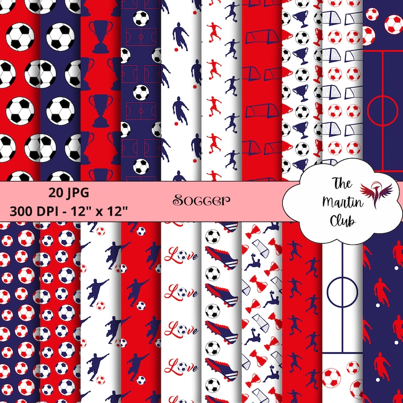 Soccer Digital Papers Background Red Blue Football Sport Scrapbook ...