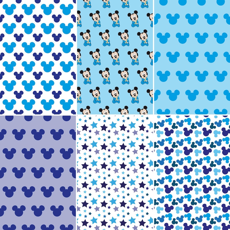 Baby Mickey Mouse Background Digital Papers Blue White Baby Mouse ...