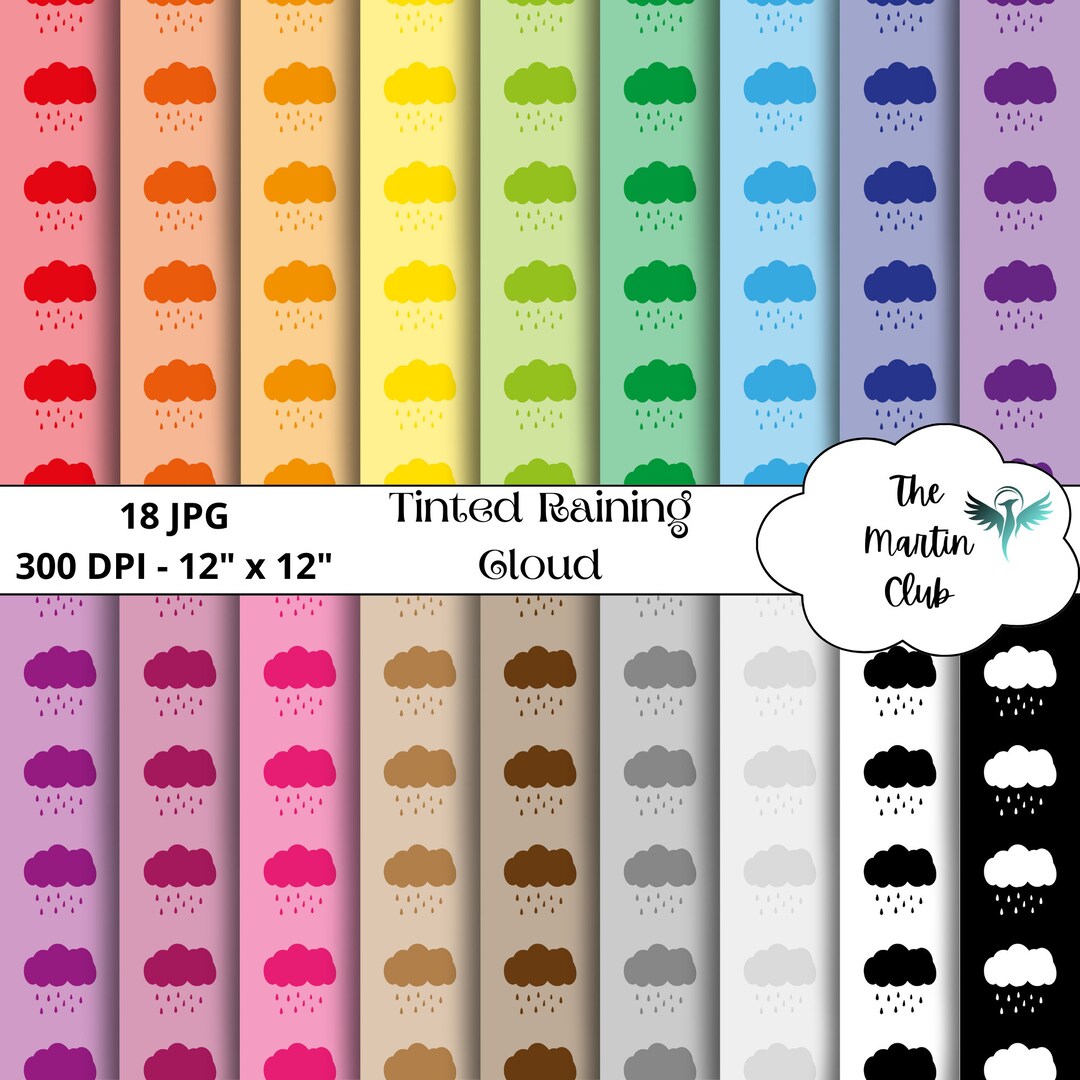 Tinted Raining Cloud Background Digital Papers Rainbow Raining Cloud ...