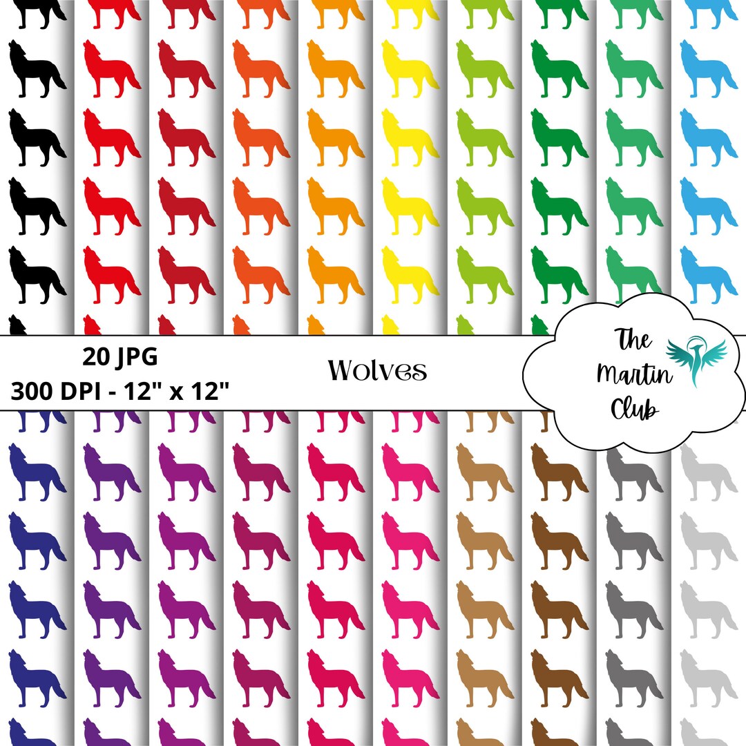 Rainbow Wolves Background Digital Papers Rainbow White Wolf Scrapbook ...