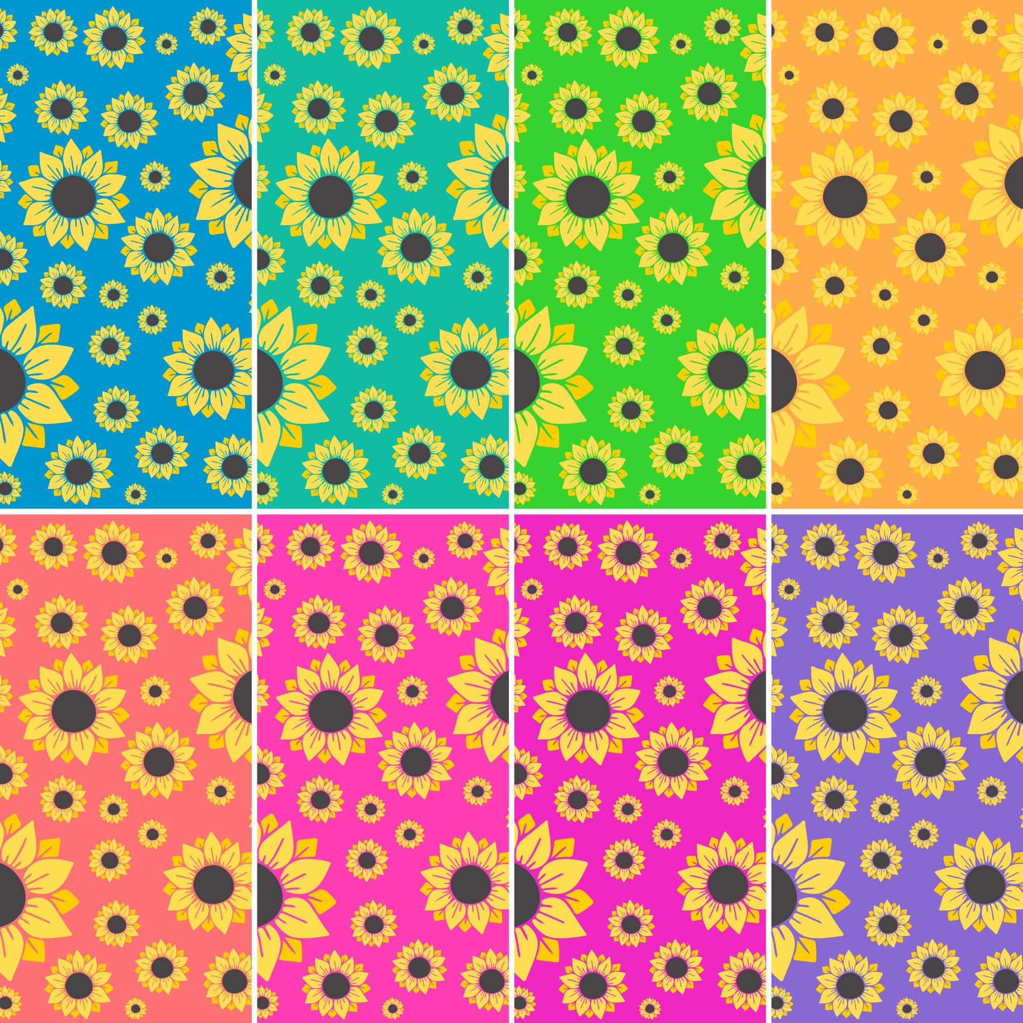 Pastel & Neon Sunflowers Background Digital Papers Sunflowers Scrapbook ...