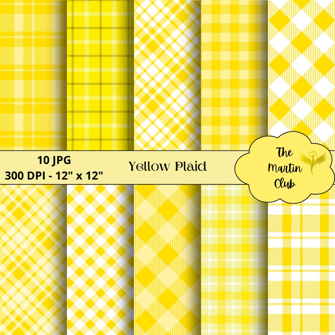 Yellow Plaid Background Digital Papers Yellow Buffalo Plaid Digital ...