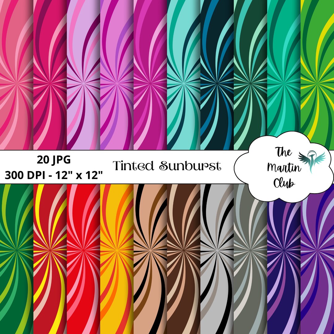 Tinted Sunburst Background Digital Papers Rainbow Sunburst Scrapbook ...