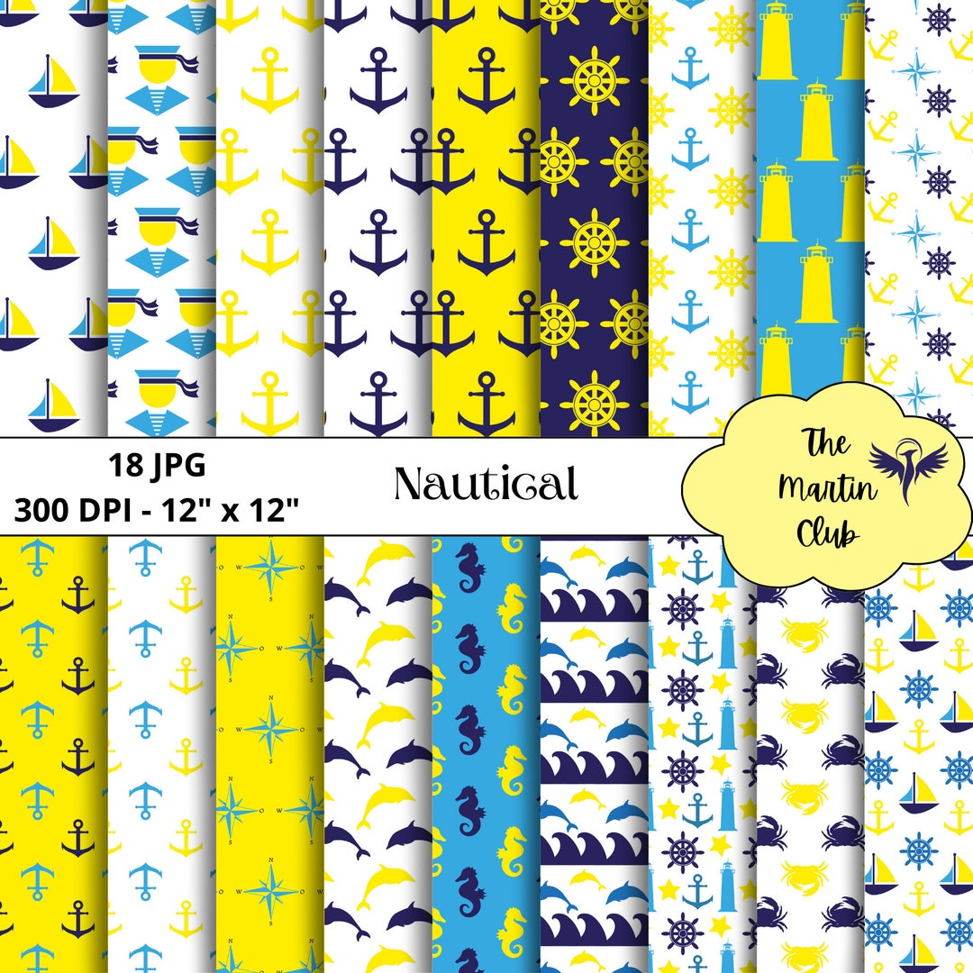 Nautical Background Digital Papers Sailor Scrapbook Paper Pattern ...