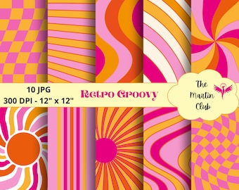 Groovy Sunburst Background Digital Papers Rainbow 60' 70' Retro ...