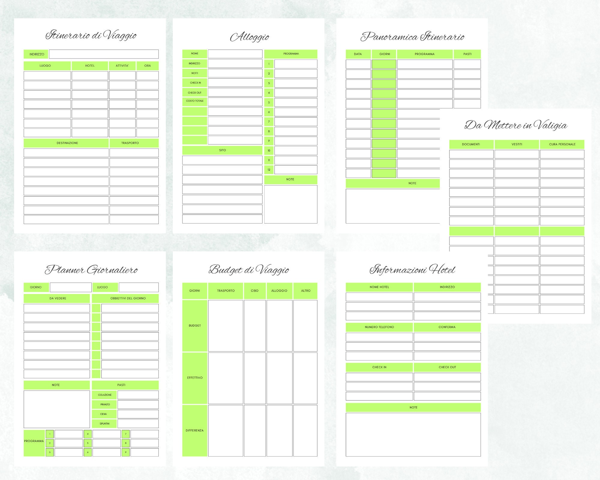 Travel Planner Italian Printable Travel Journal Italian Logbook Travel ...