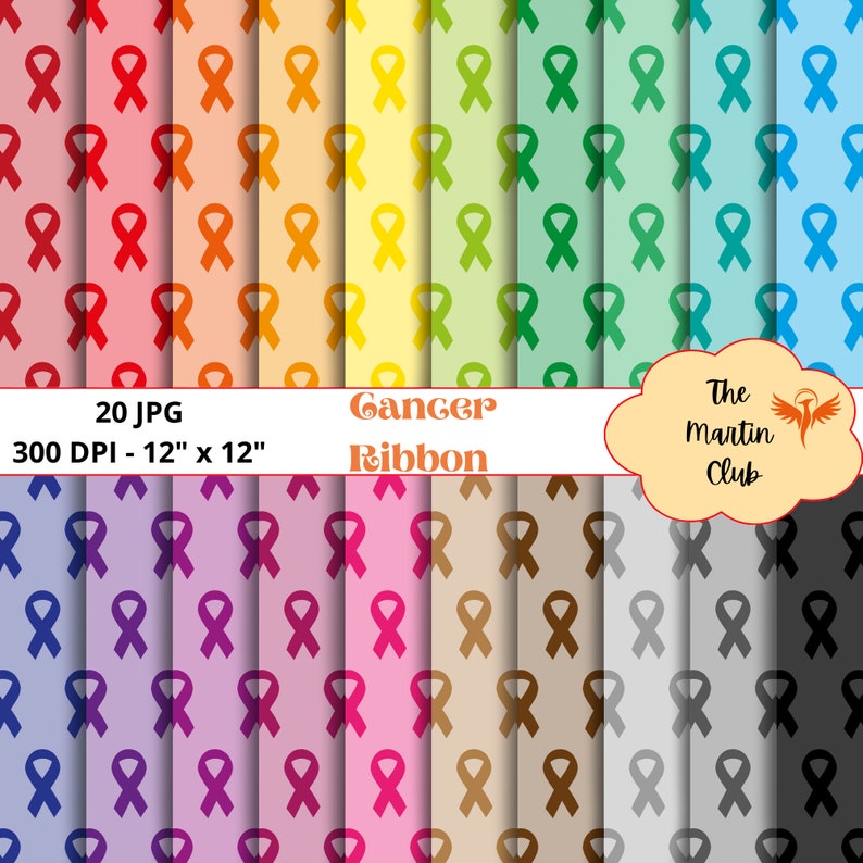 Cancer Ribbon Digital Paper Background Tinted Cancer Ribbon Scrapbook ...