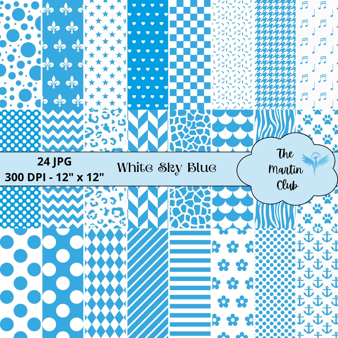 White Sky Blue Digital Papers Sky Blue White Pattern Scrapbook Digital ...