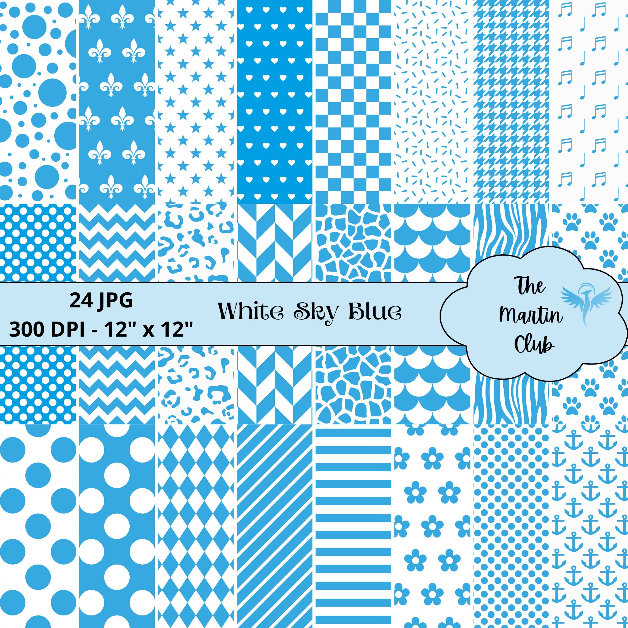 White Sky Blue Digital Papers Sky Blue White Pattern Scrapbook Digital ...