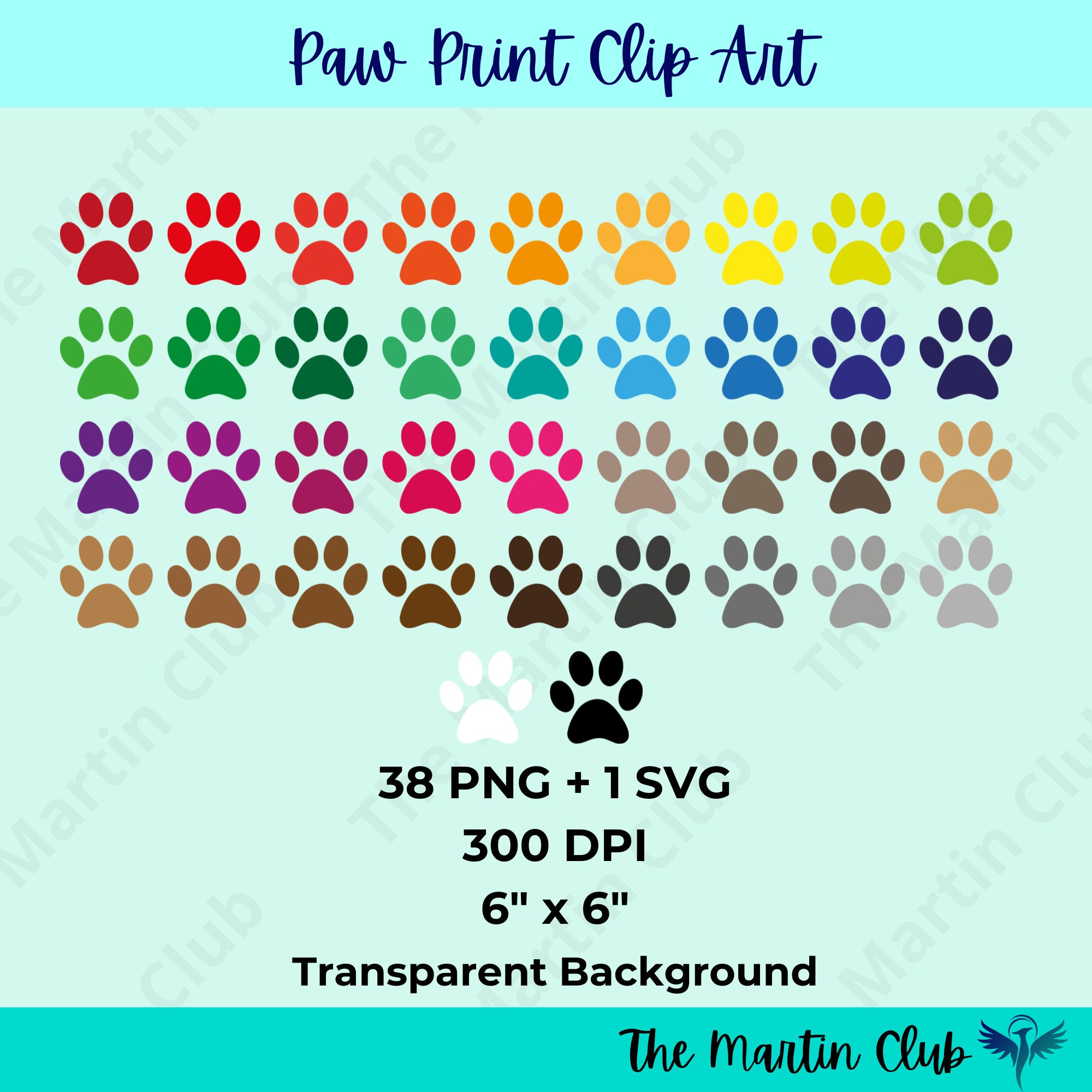 Paw Print Clip Art, 38 Rainbow Paw Print Puppy Clip Art, PNG SVG, 300 ...
