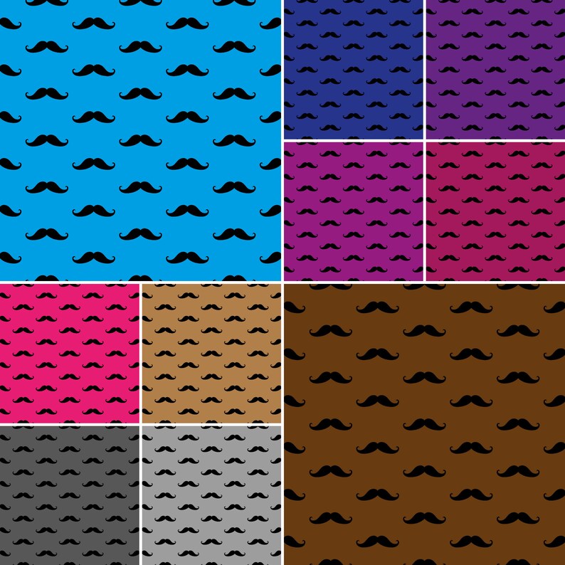 Mustaches Digital Papers Black Rainbow Mustaches Scrapbook Paper ...