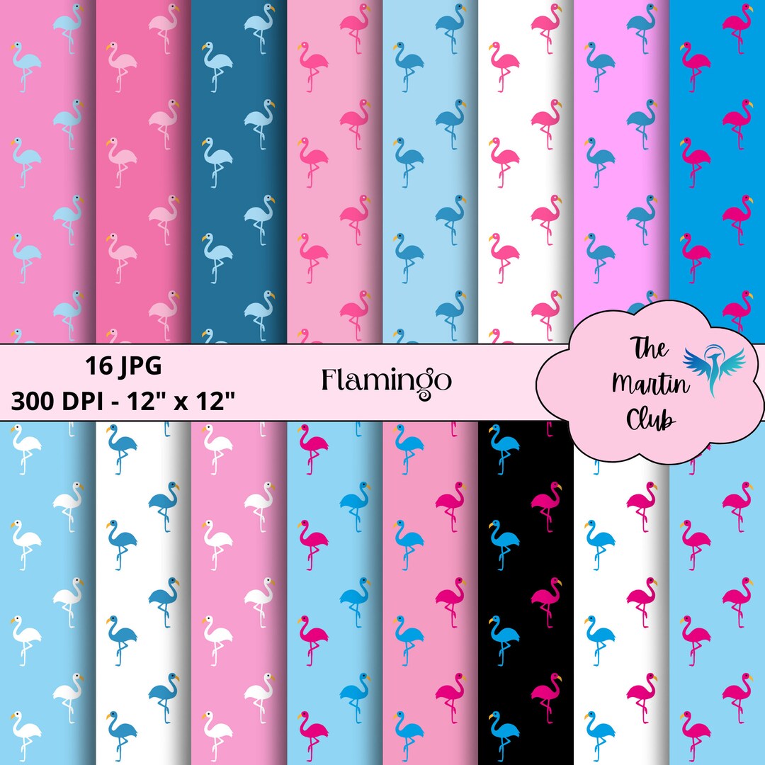 Flamingo Background Digital Papers Pink and Blue Flamingos Scrapbook ...