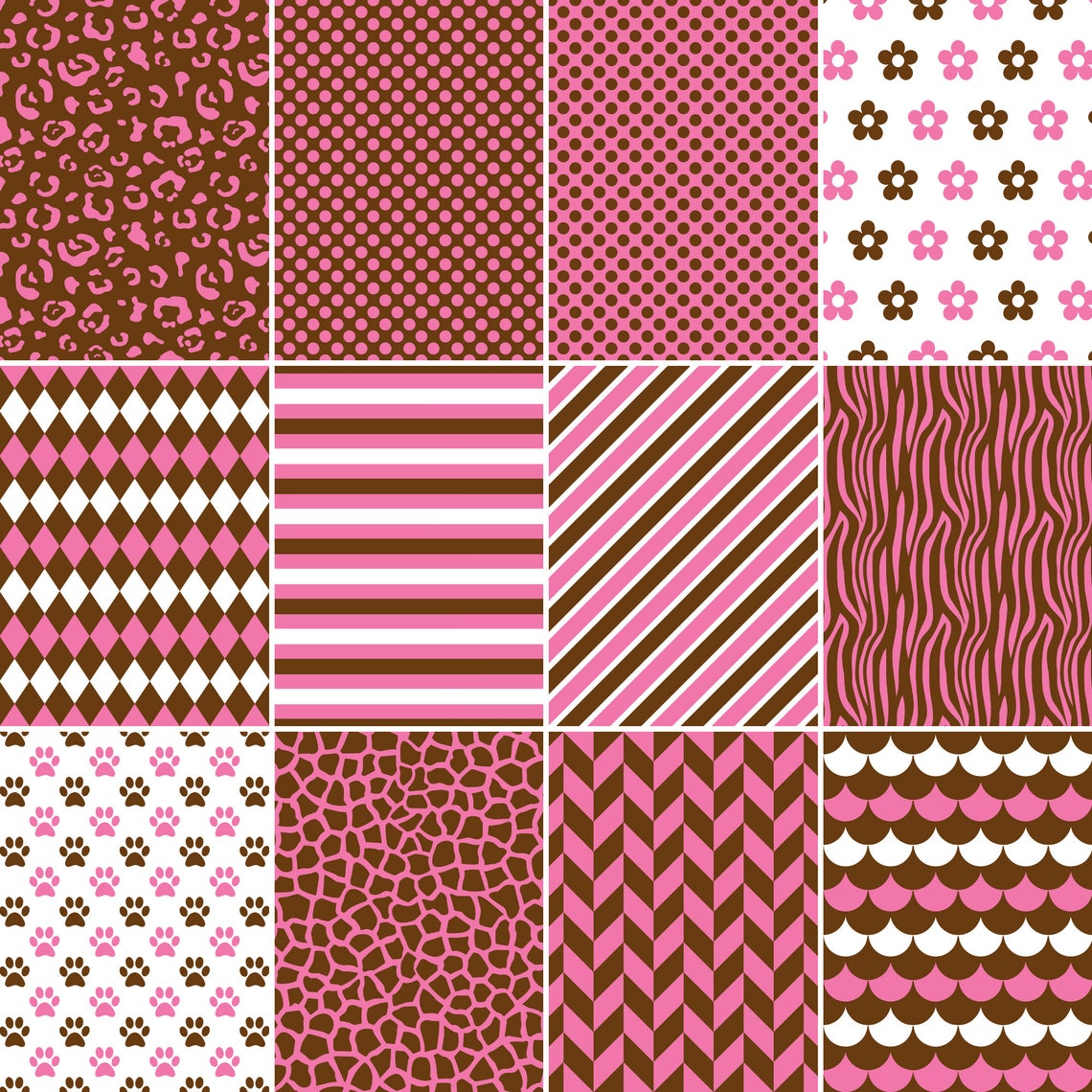 Brown Pink Digital Papers Brown Pink Pattern Scrapbook - Digital ...