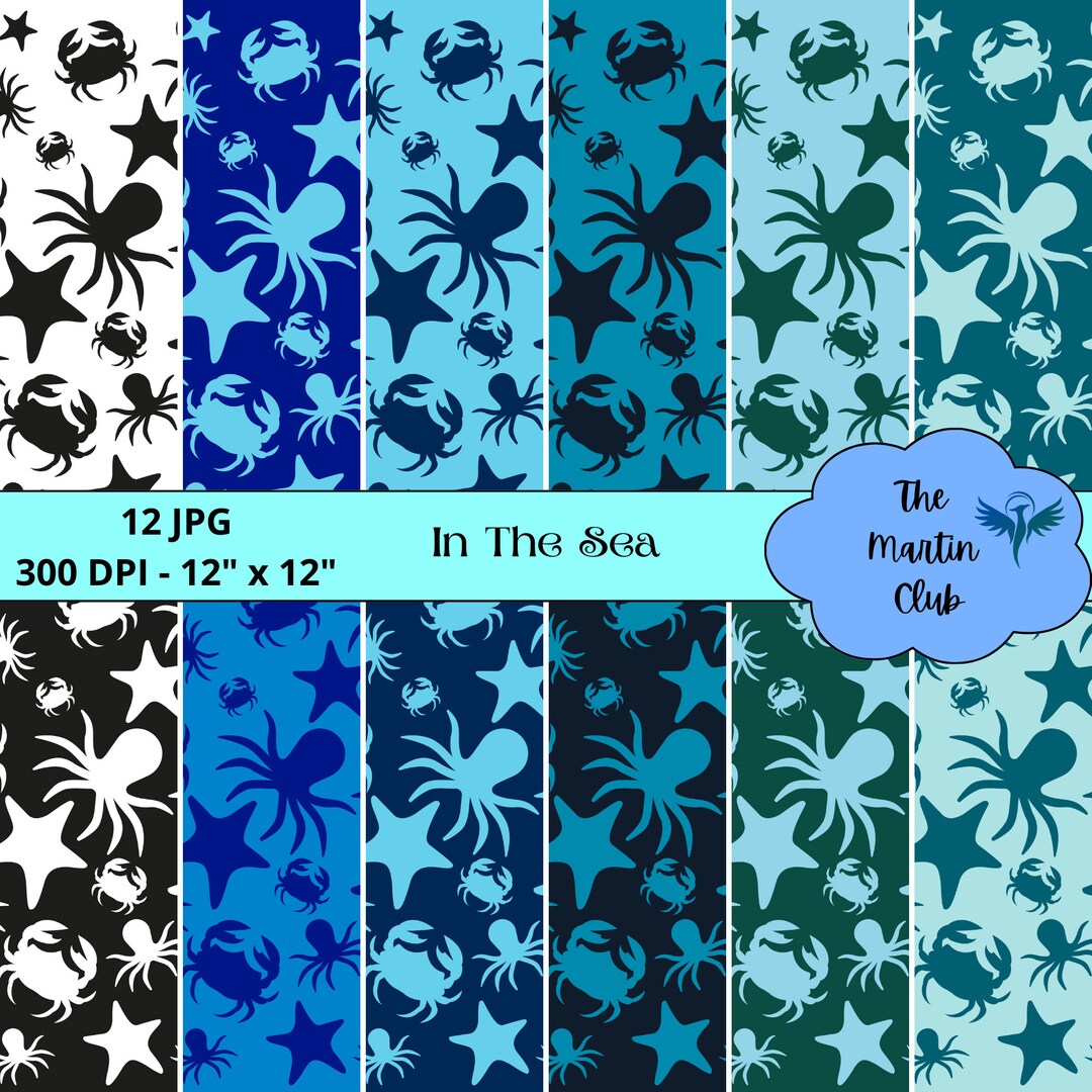 Sea Animals Background Digital Papers Tinted Animals Ocean - Etsy