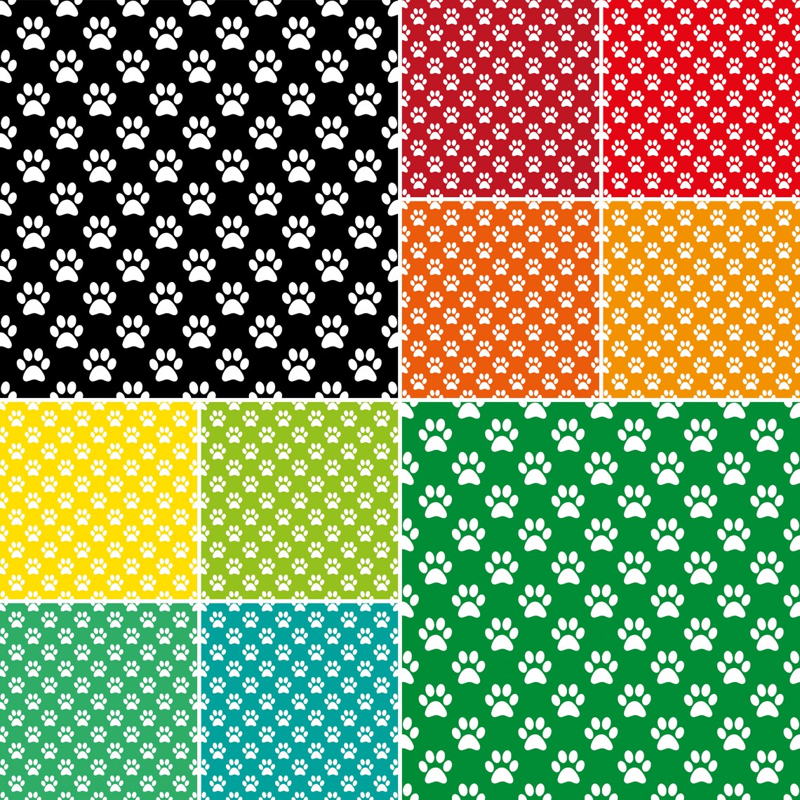 White Paw Prints Background Digital Papers Rainbow Paw Prints Digital ...
