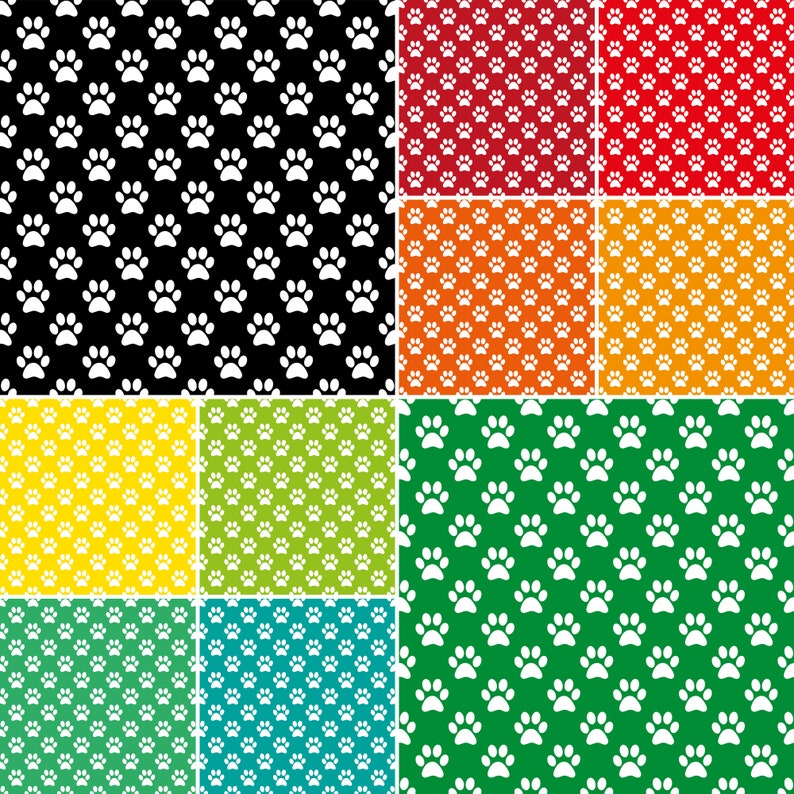 White Paw Prints Background Digital Papers Rainbow Paw Prints Digital ...