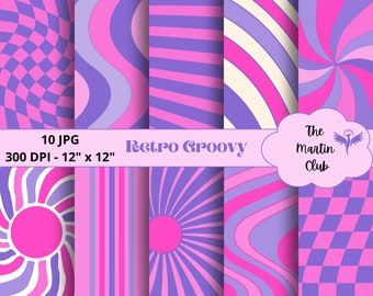 Retro Groovy Background Digital Papers Orange Pink Groovy 60' 70' Retro ...