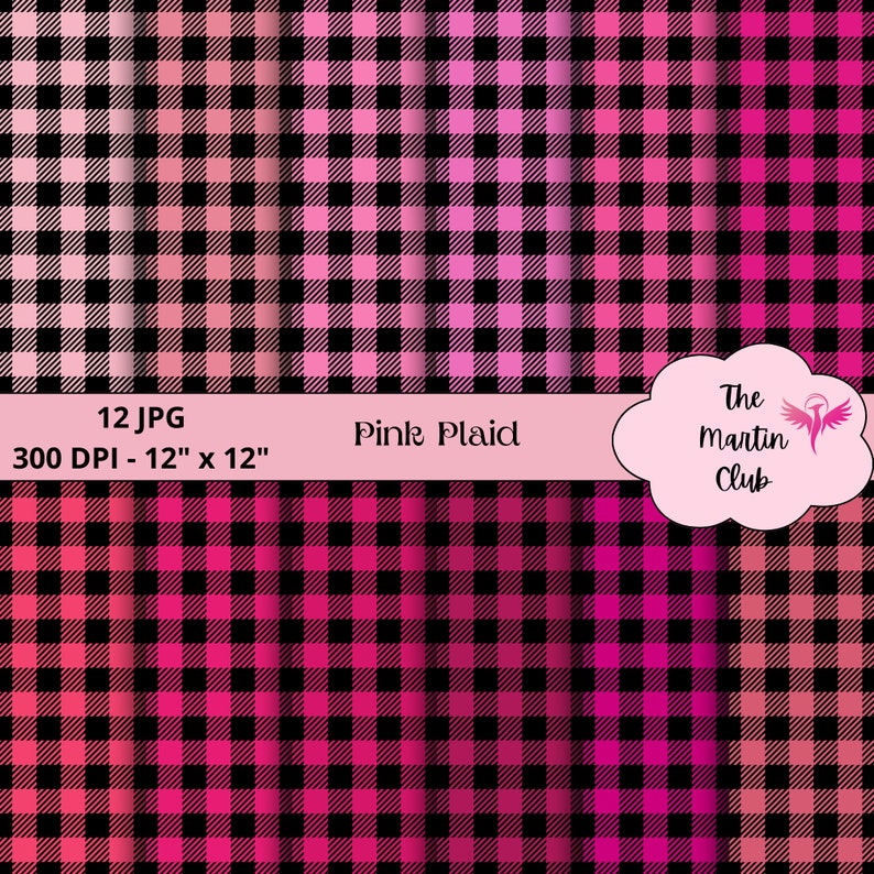 Pink Plaid Background Digital Papers Pink Buffalo Gingham Digital ...