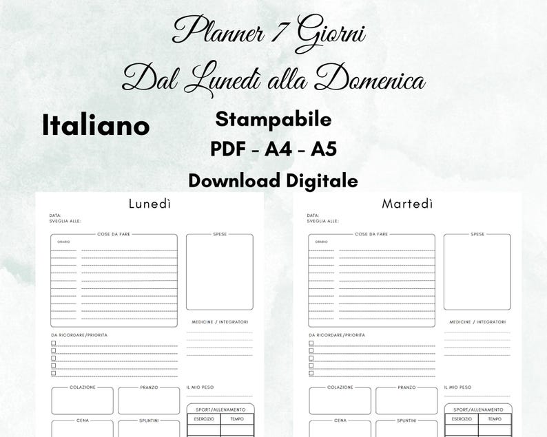 Italian Printable Daily Planner, Italian 7 Day Planner, Italian Weekly ...