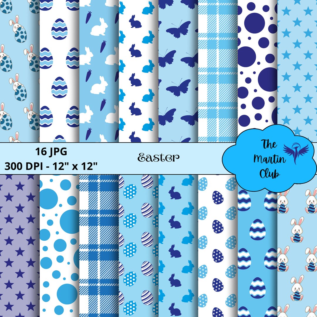 Easter Digital Paper Blue Easter Spring Background Scrapbook Paper ...