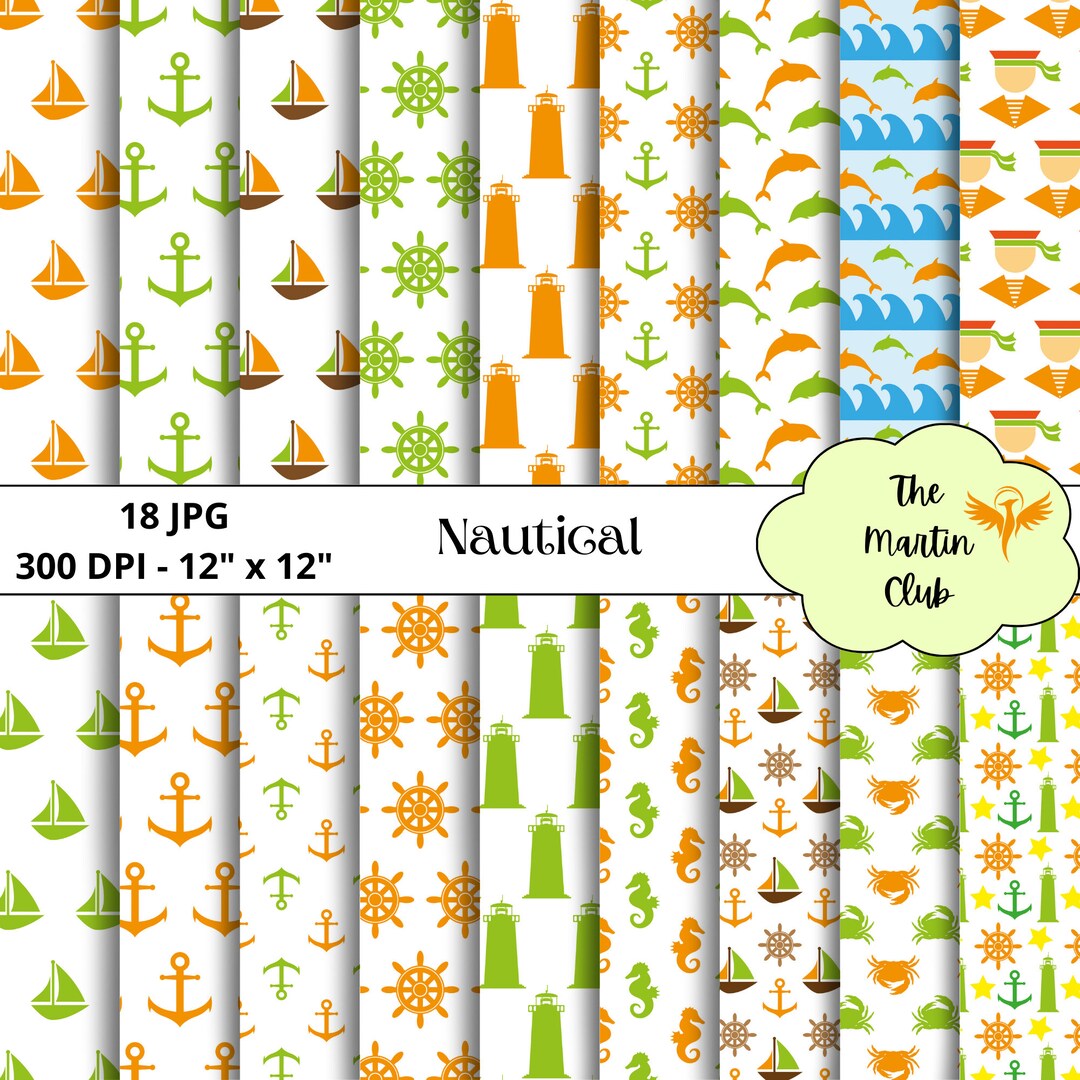 Nautical Background Digital Papers Sailor Scrapbook Paper Pattern ...