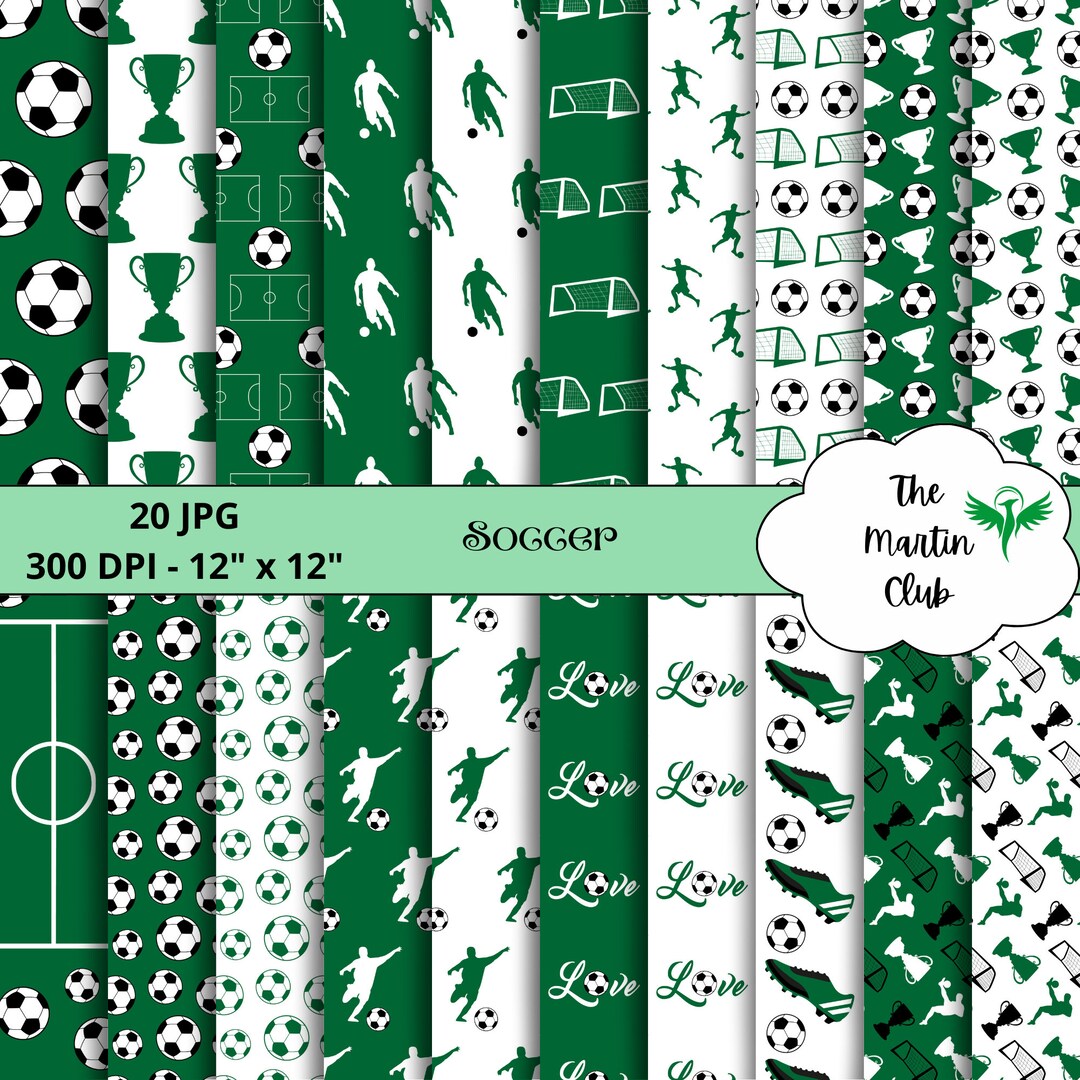 Soccer Digital Papers Background Green White Football Sport Scrapbook ...