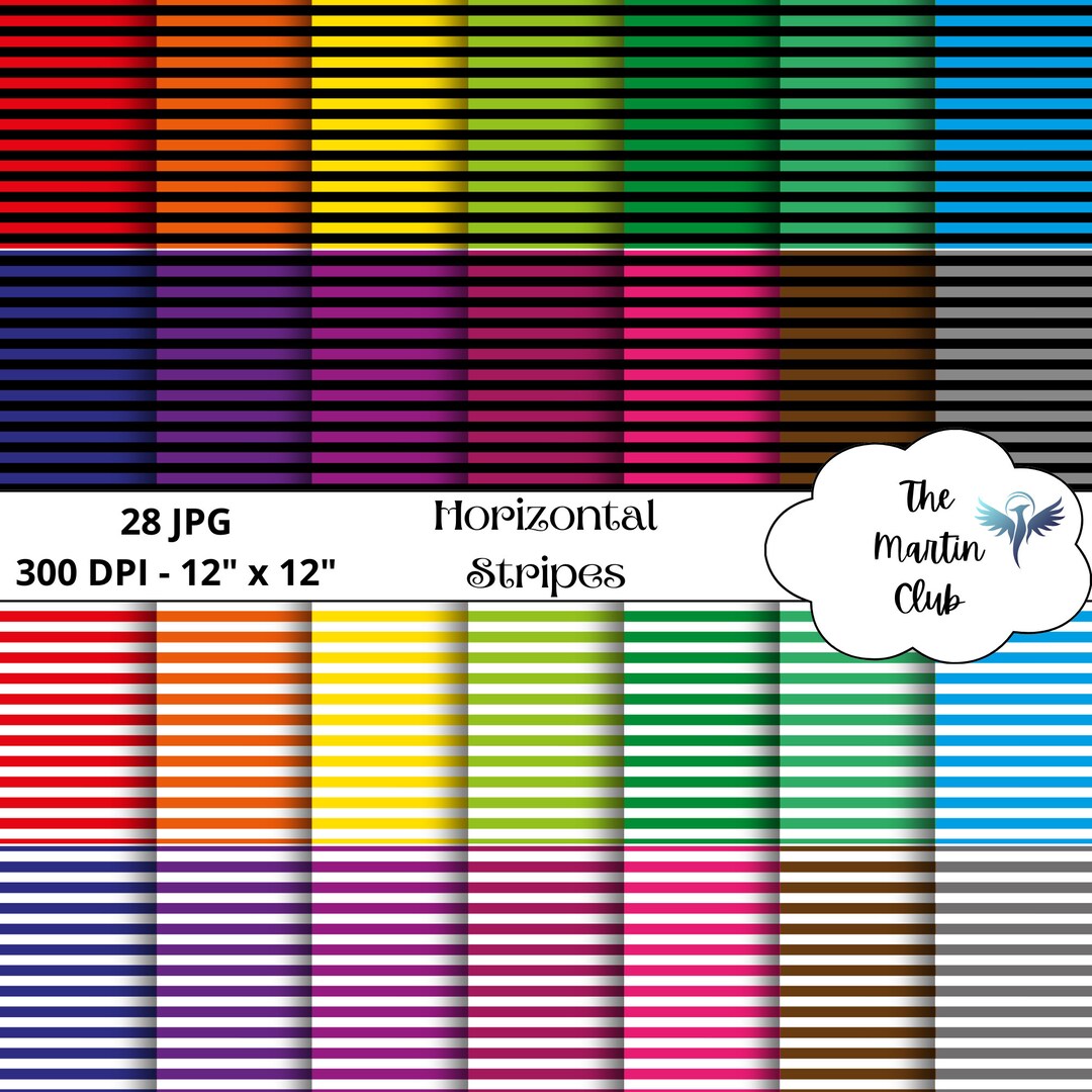 Horizontal Stripes Background Digital Papers - White Black Horizontal ...