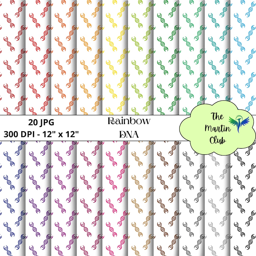 DNA Digital Paper Science Background Rainbow White Helix DNA Scrapbook ...