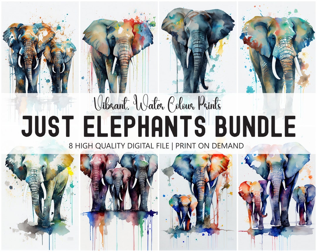 WATERCOLOR ELEPHANTS (8 IMAGES) - Digital Download, Home Decor, Print ...