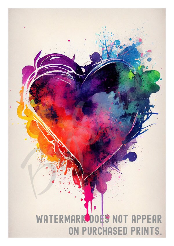 Love Heart, Color Splash Poster Art (set of 4) - Digital Download, High ...